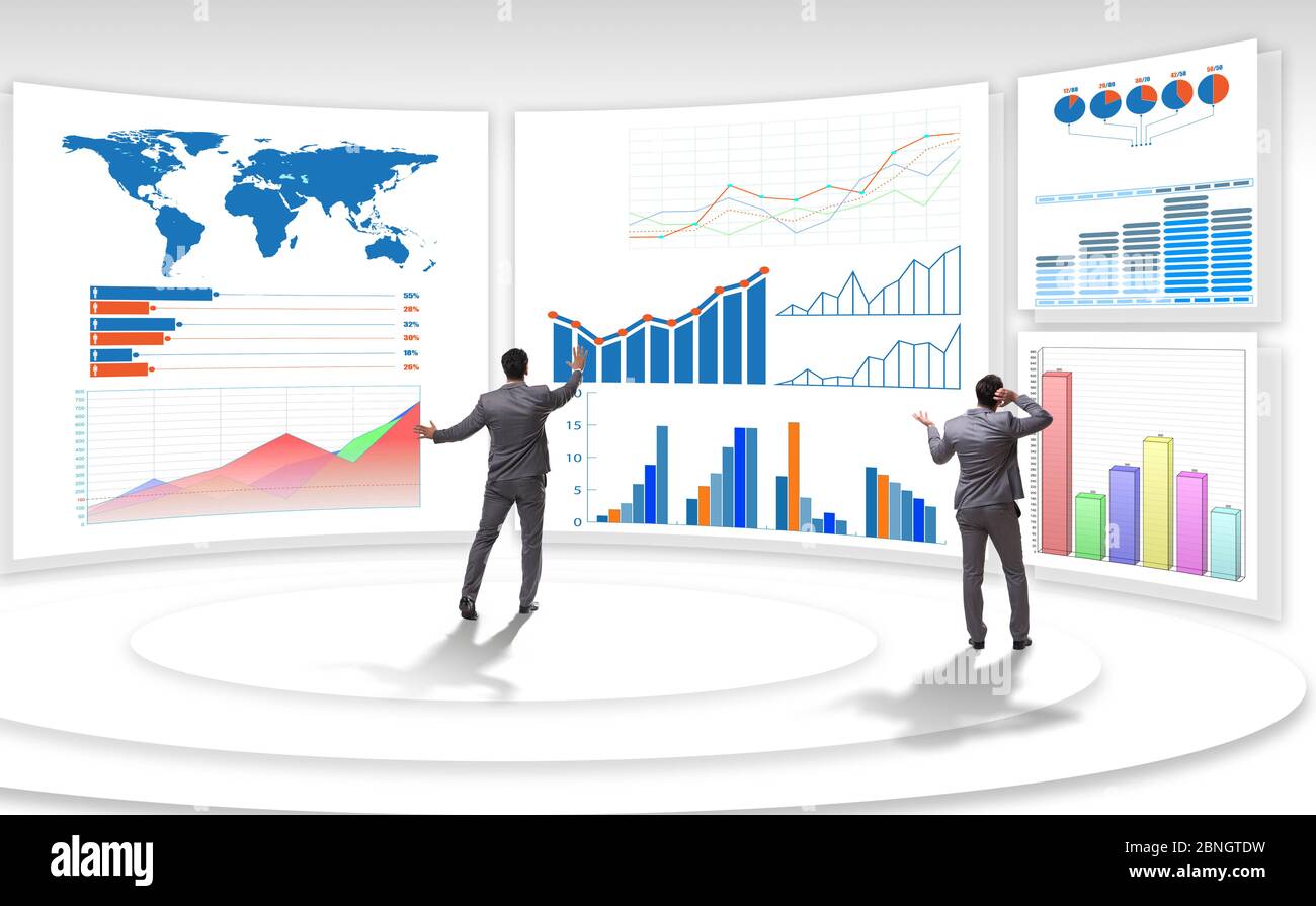 The businessman in business visualization and infographics concept ...