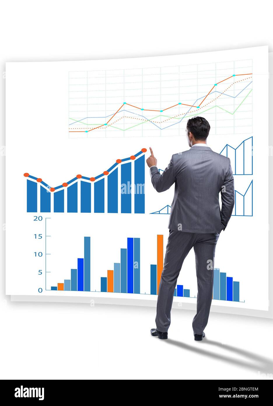 The businessman in business visualization and infographics concept ...