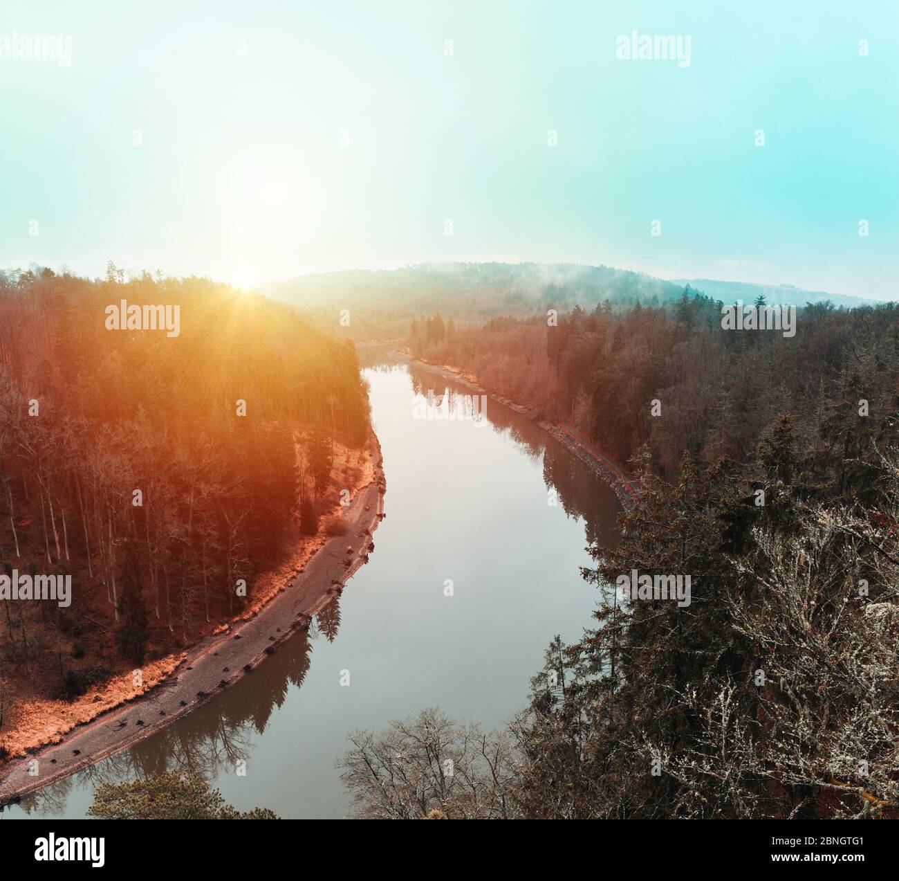 Nice sunset on Vltava river from Baba lookout, Czech landscape Stock ...