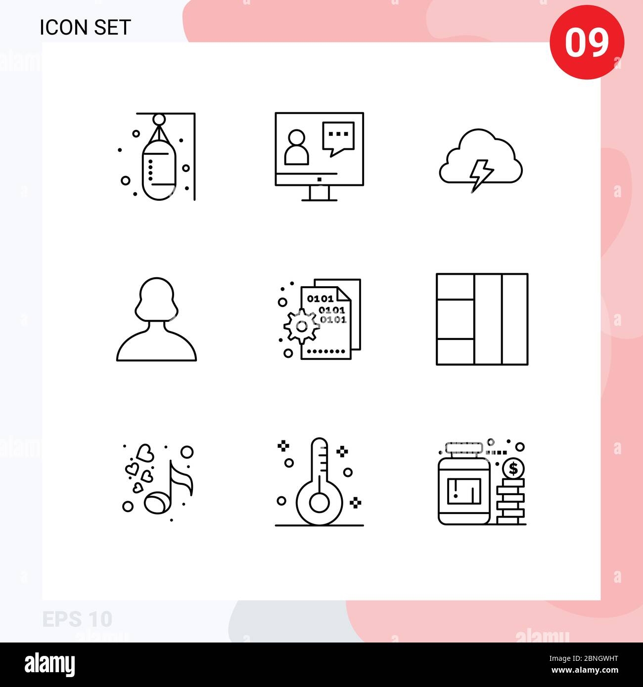 User Interface Pack of 9 Basic Outlines of person, avatar, online, sun ...