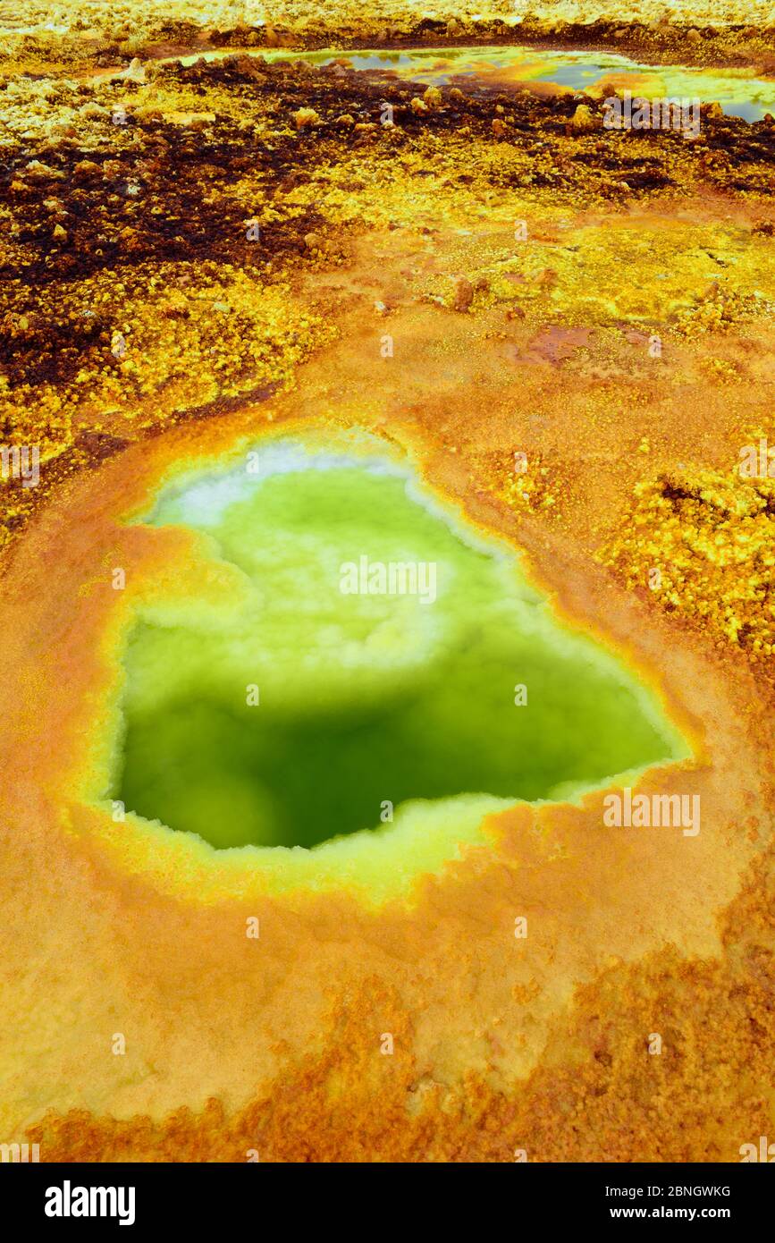 Lake with potassium salts mineral deposits, Dallol hydrothermal area ...