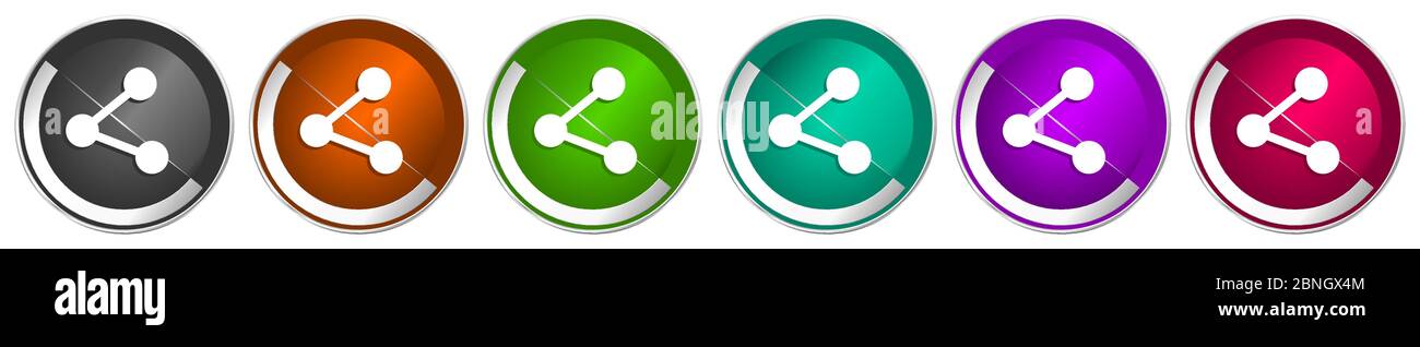 Share icon set, silver metallic chrome border vector web buttons in 6 ...