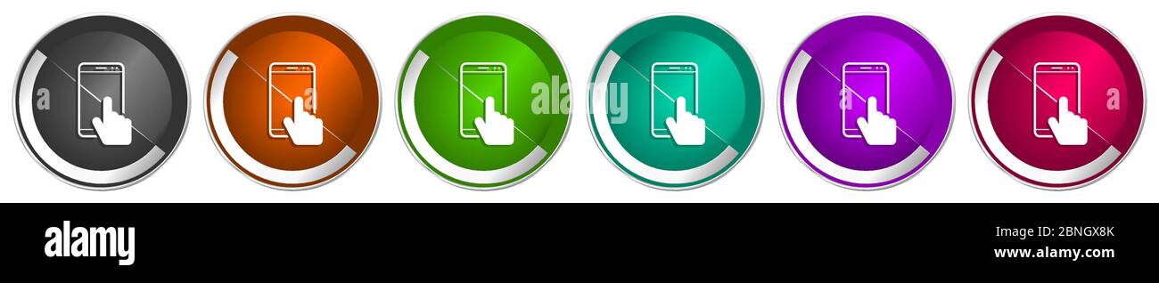 Smartphone icon set, mobile phone silver metallic chrome border vector ...