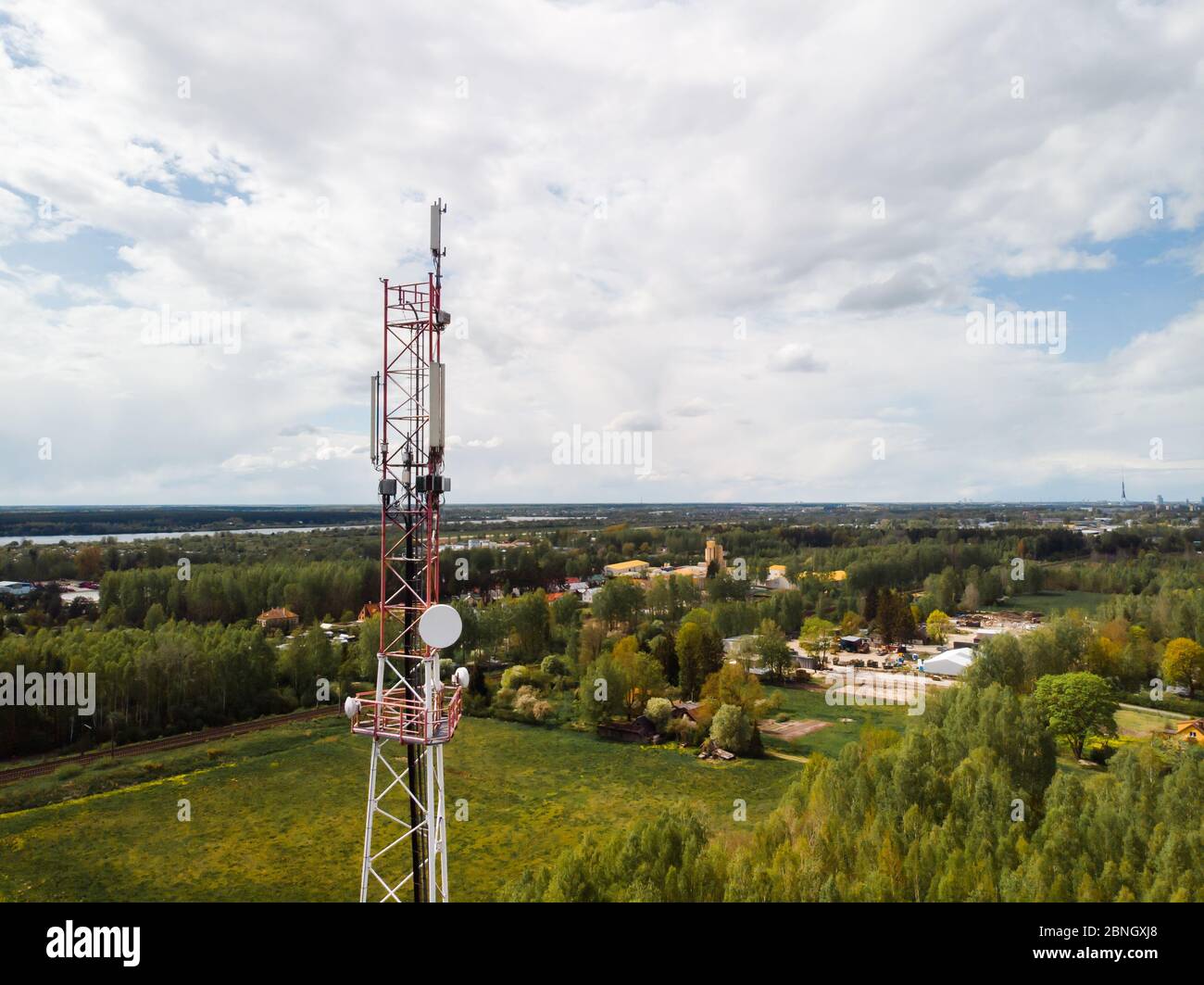 Aerial view of 4G and 5G GSM telecommunications tower Stock Photo - Alamy