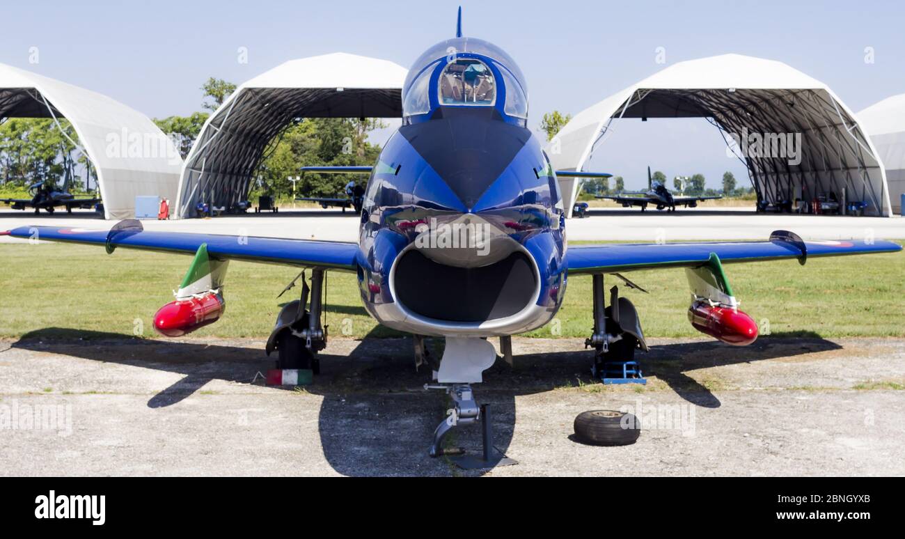A Fiat G91, historic plane of Italian Air Force Acrobatic Team Stock ...
