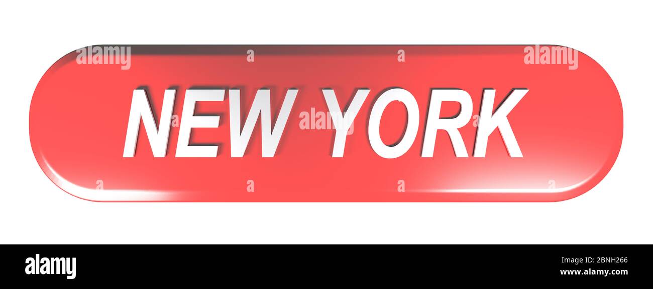 NEW YORK red rounded rectangle push button - 3D rendering illustration ...