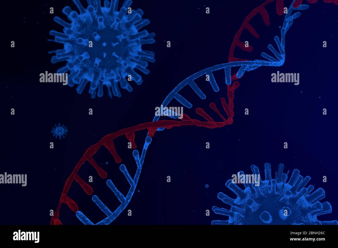 Virus close-up on a background of a DNA helix, RNA and virus, 3D ...