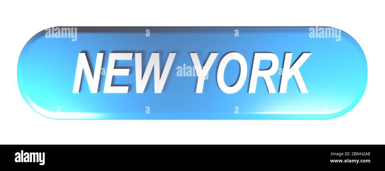 NEW YORK blue rounded rectangle push button - 3D rendering illustration ...