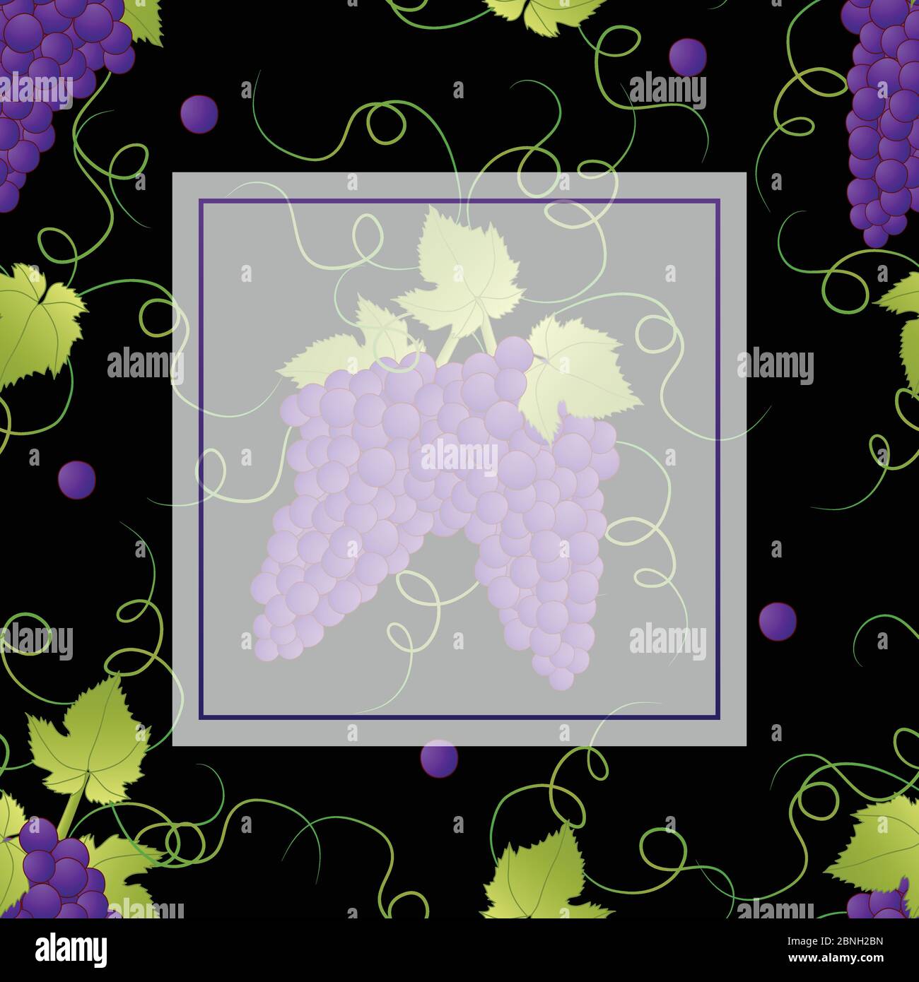 Pueple Grape Banner on Black Background. Vector Illustration Stock ...