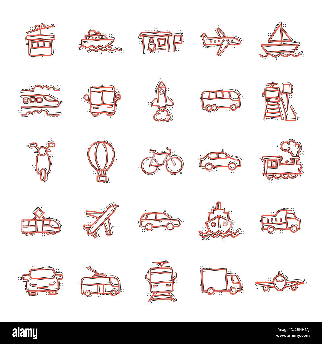 Transport icon set in comic style. Car vector cartoon collection ...