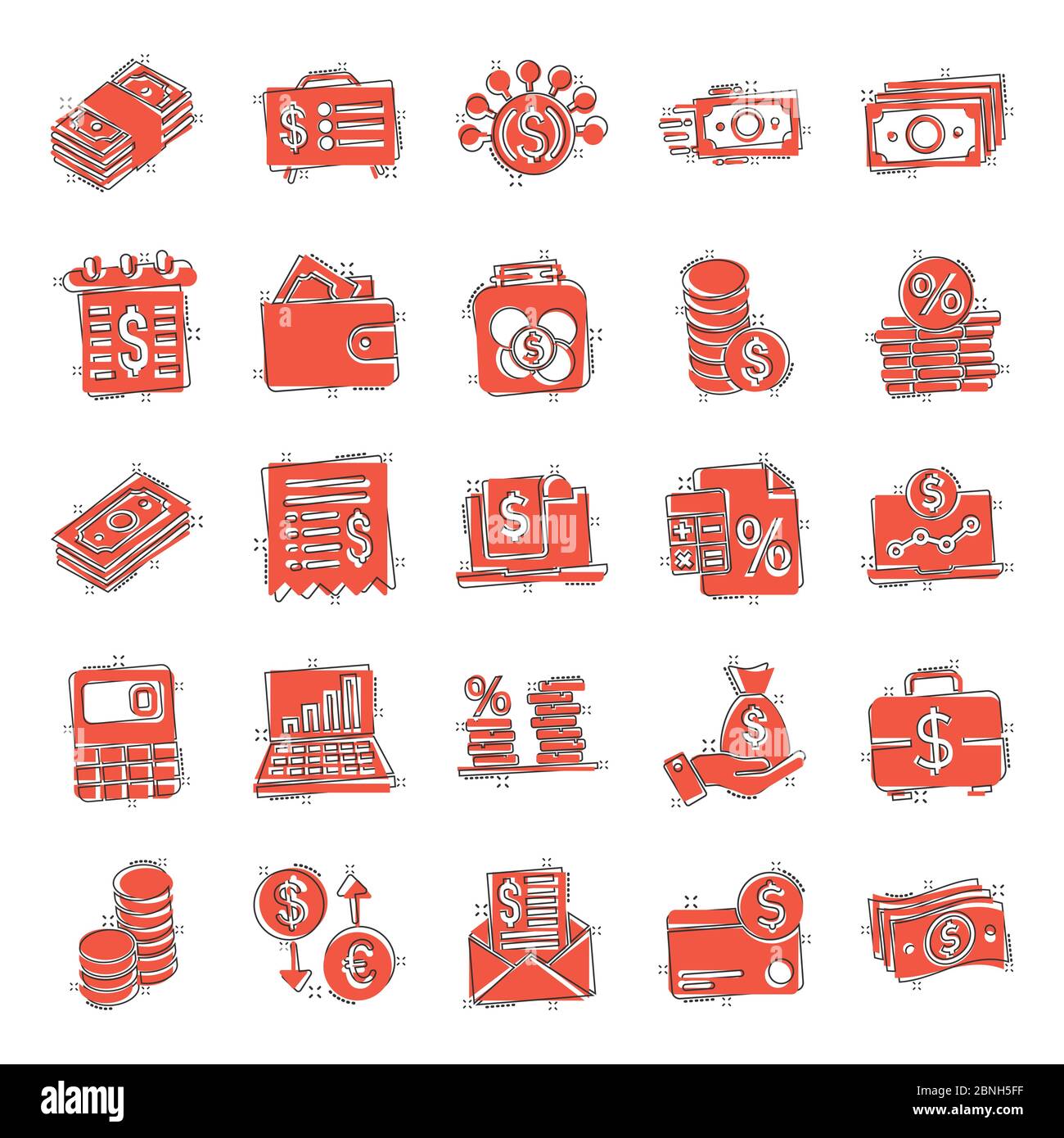 Money finance icon set in comic style. Payment cartoon vector ...