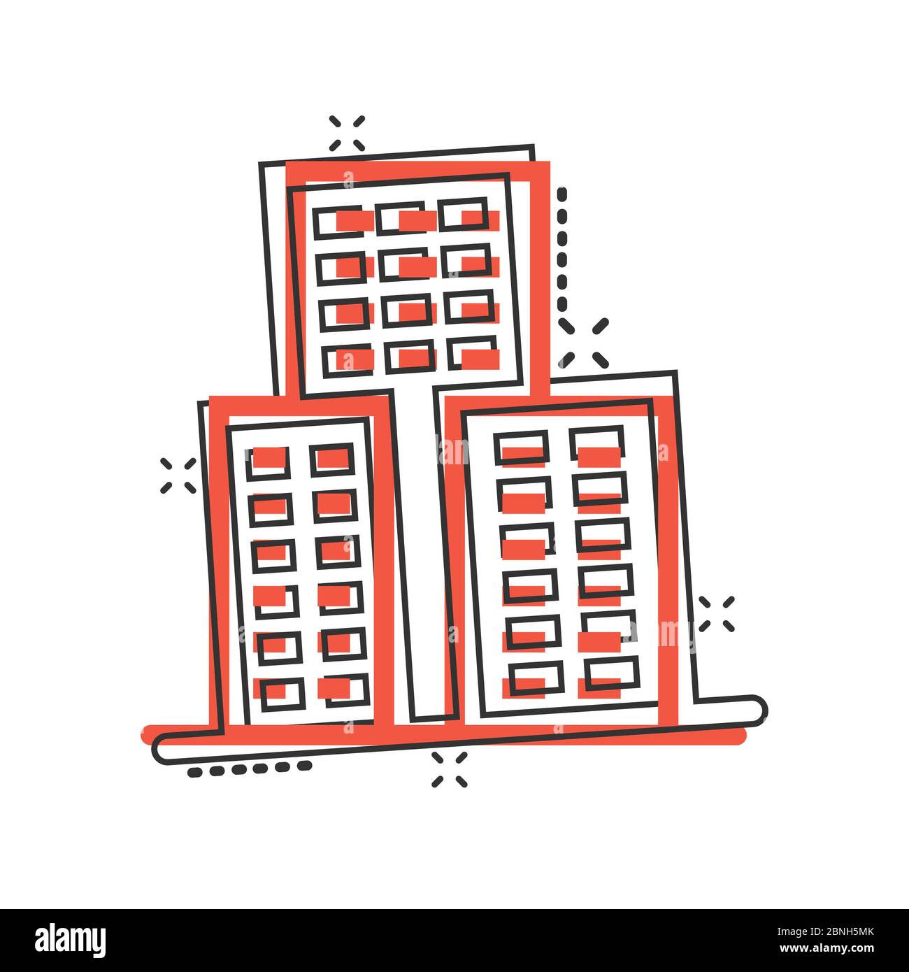 Building icon in comic style. Town skyscraper apartment cartoon vector ...