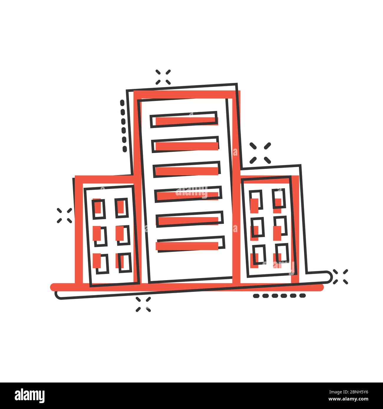 Building icon in comic style. Town skyscraper apartment cartoon vector ...