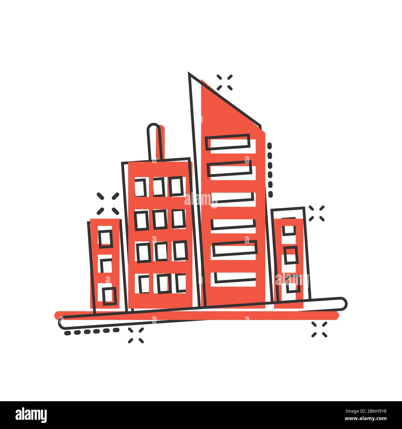 Building icon in comic style. Town skyscraper apartment cartoon vector ...