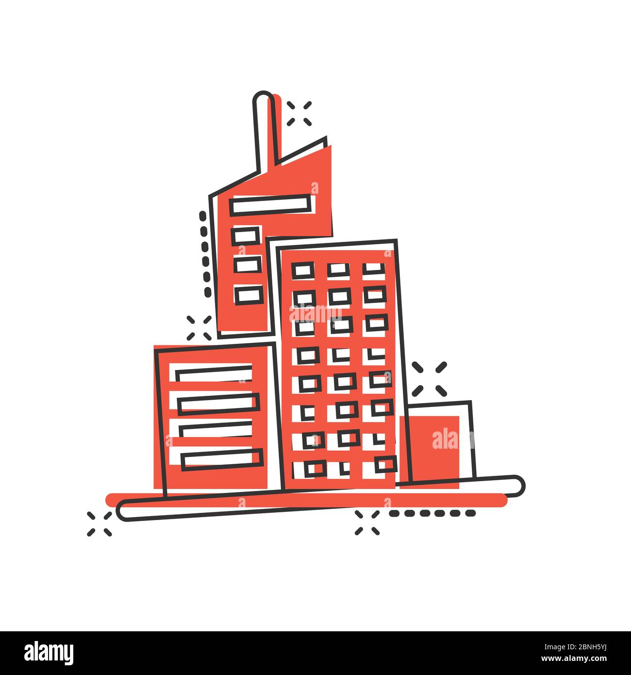 Building icon in comic style. Town skyscraper apartment cartoon vector ...