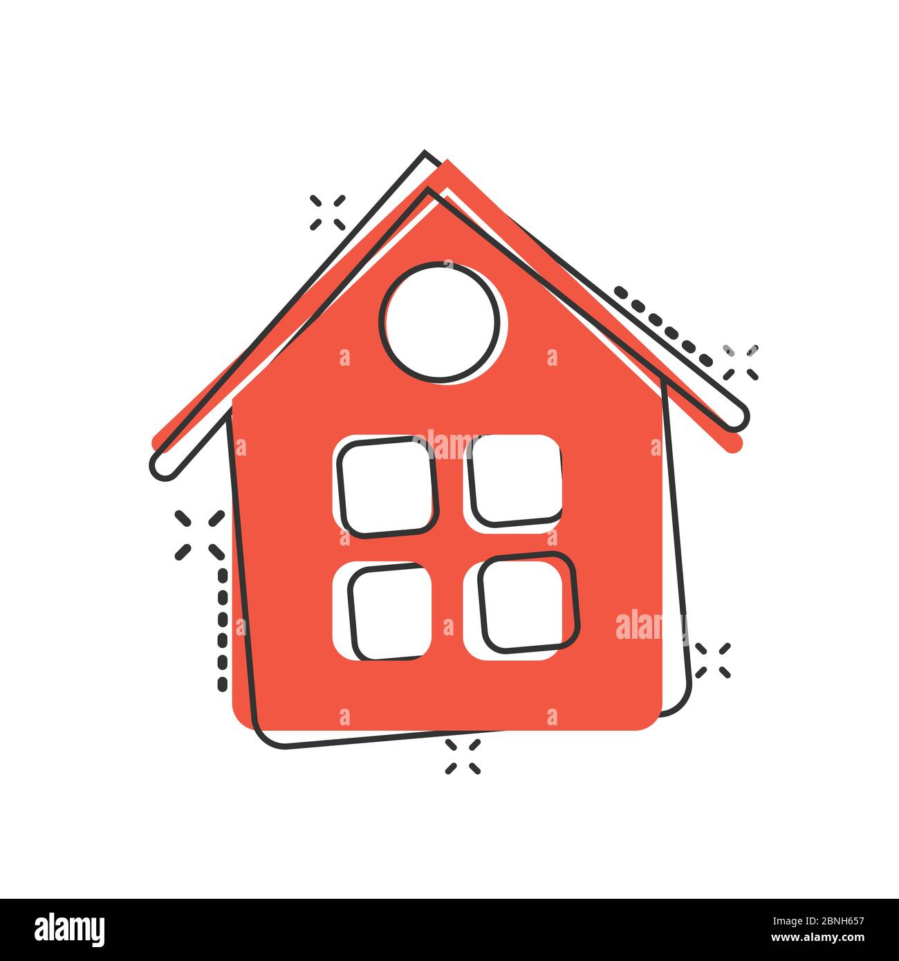 Building icon in comic style. Home cartoon vector illustration on white ...