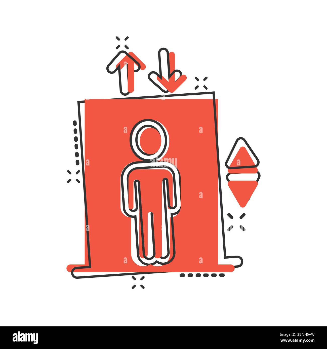 Elevator icon in comic style. Lift cartoon vector illustration on white ...