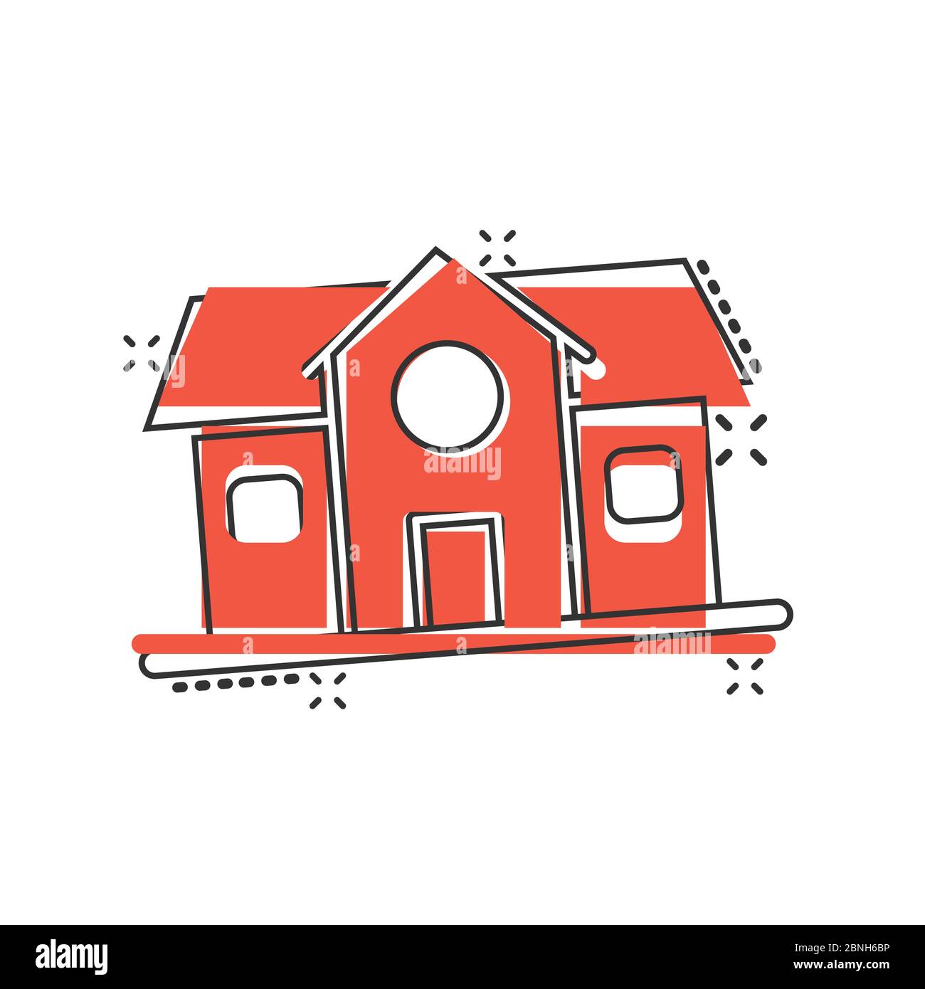 Building icon in comic style. Home cartoon vector illustration on white ...
