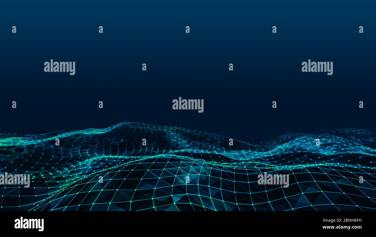 Abstract plexus triangle landscape mountain in blue and green color ...