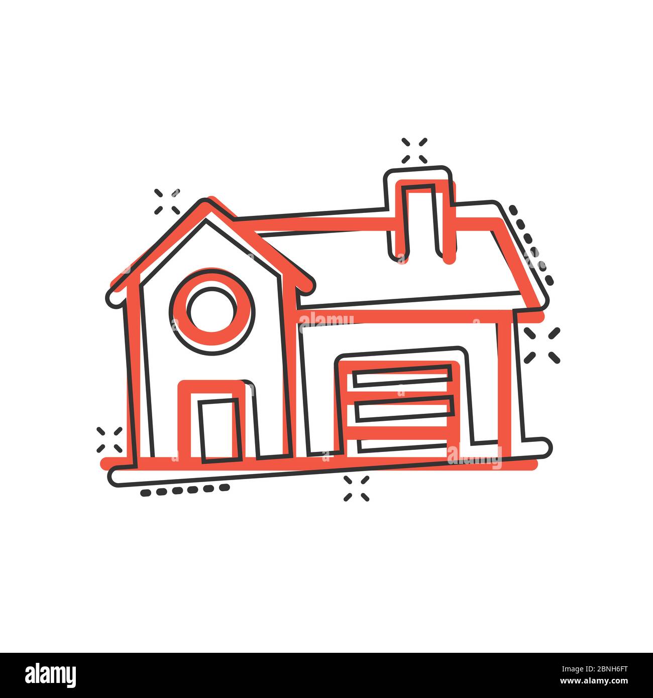 Building icon in comic style. Home cartoon vector illustration on white ...
