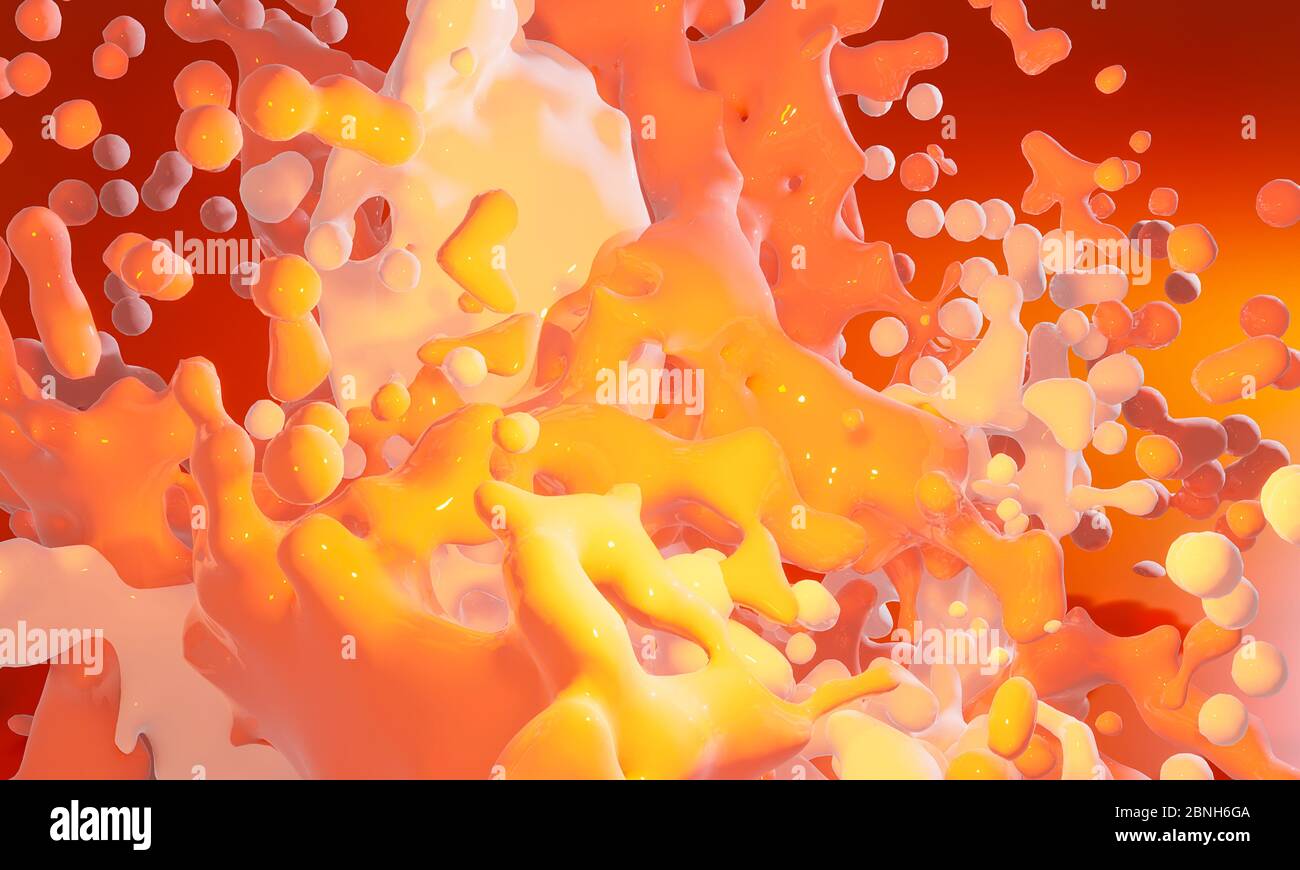 Abstract colorful red and orange splash on red background. Mix of milk ...