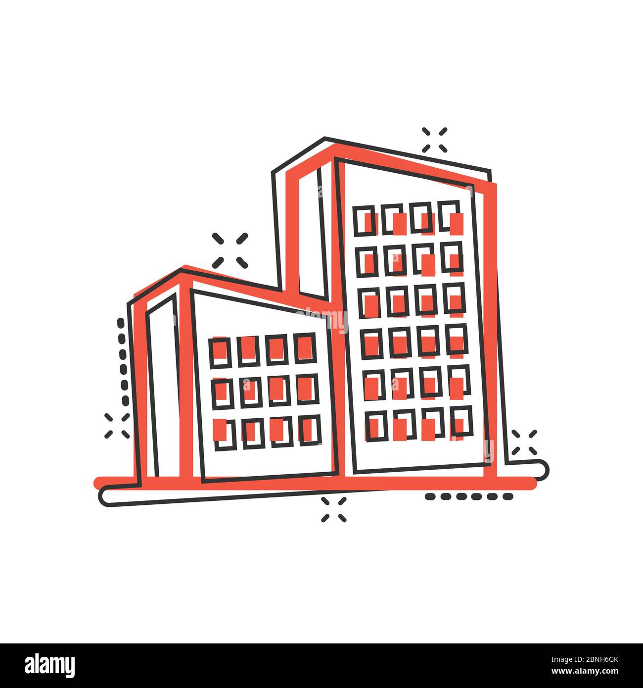 Building icon in comic style. Town skyscraper apartment cartoon vector ...