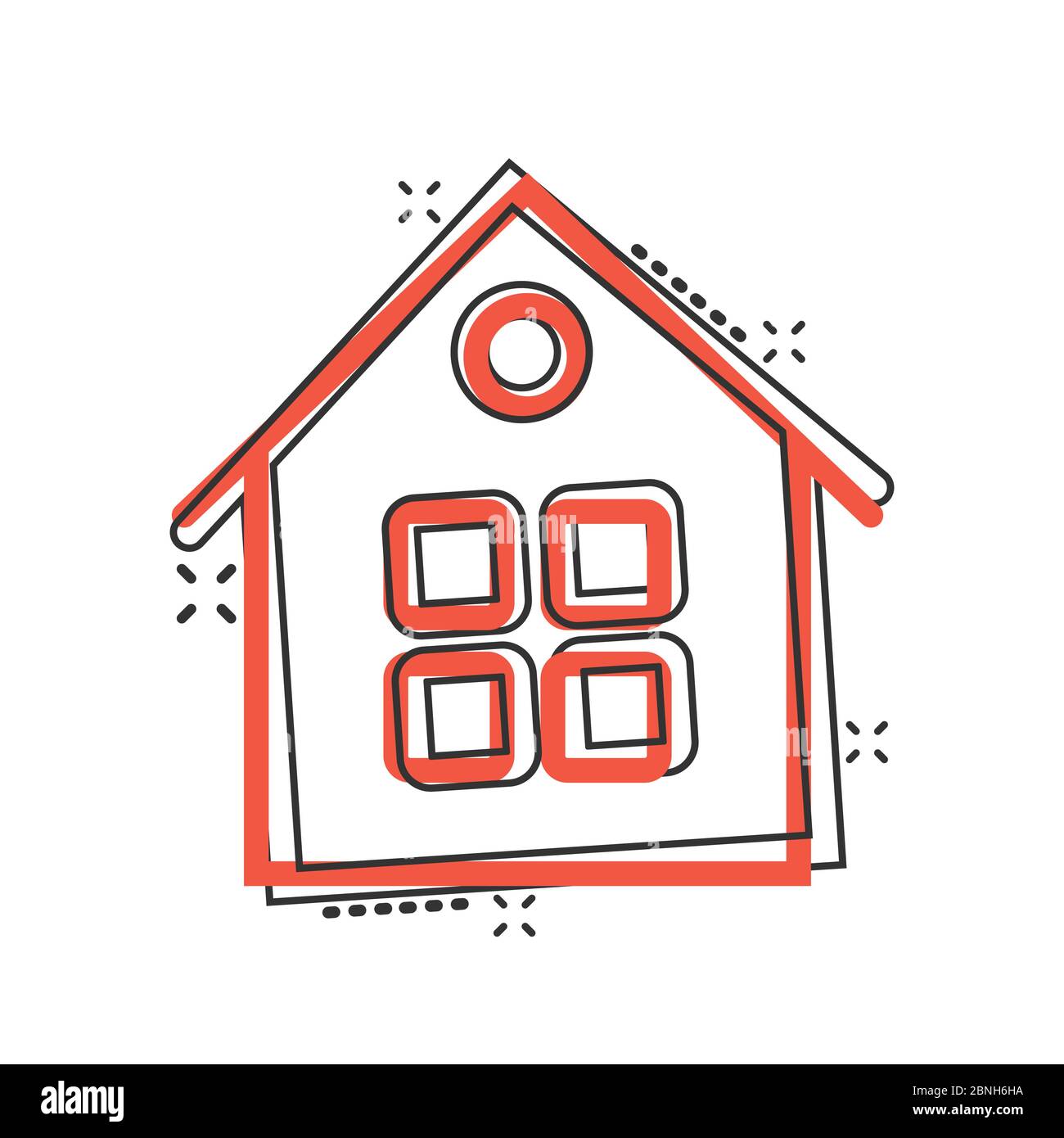 Building icon in comic style. Home cartoon vector illustration on white ...