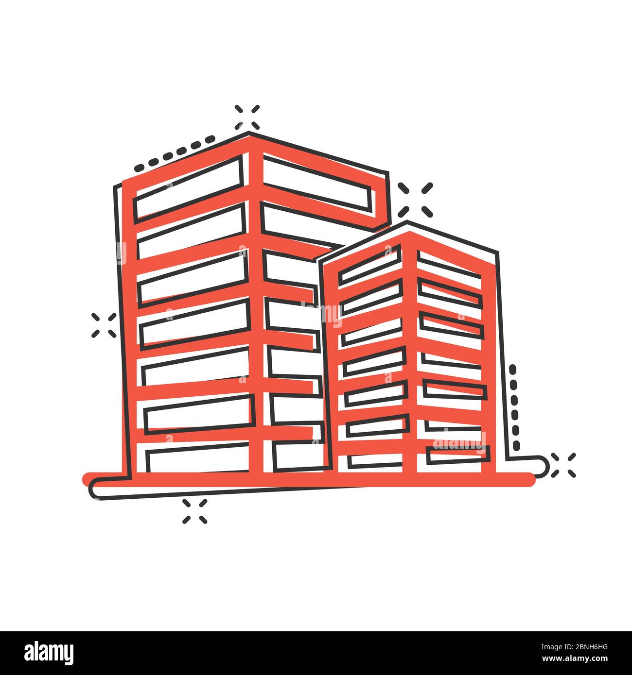 Building icon in comic style. Town skyscraper apartment cartoon vector ...