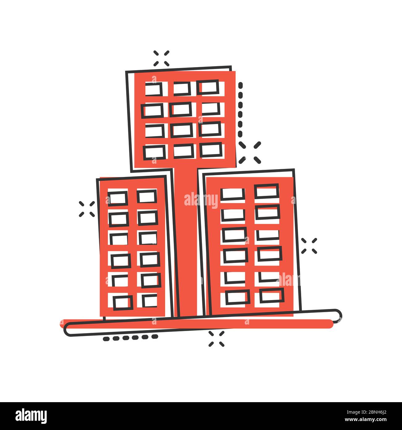 Building icon in comic style. Town skyscraper apartment cartoon vector ...