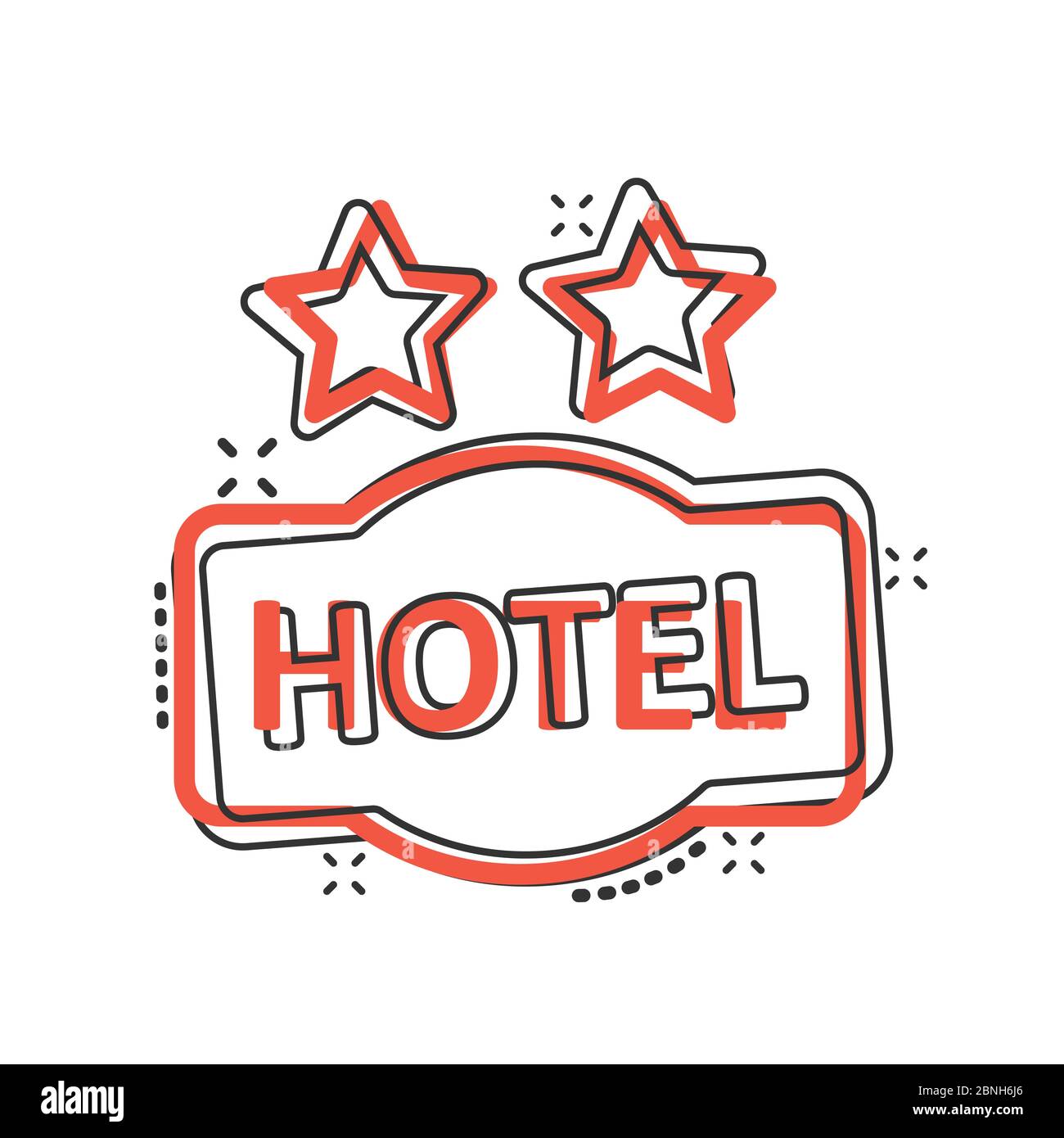 Hotel 2 stars sign icon in comic style. Inn cartoon vector illustration ...