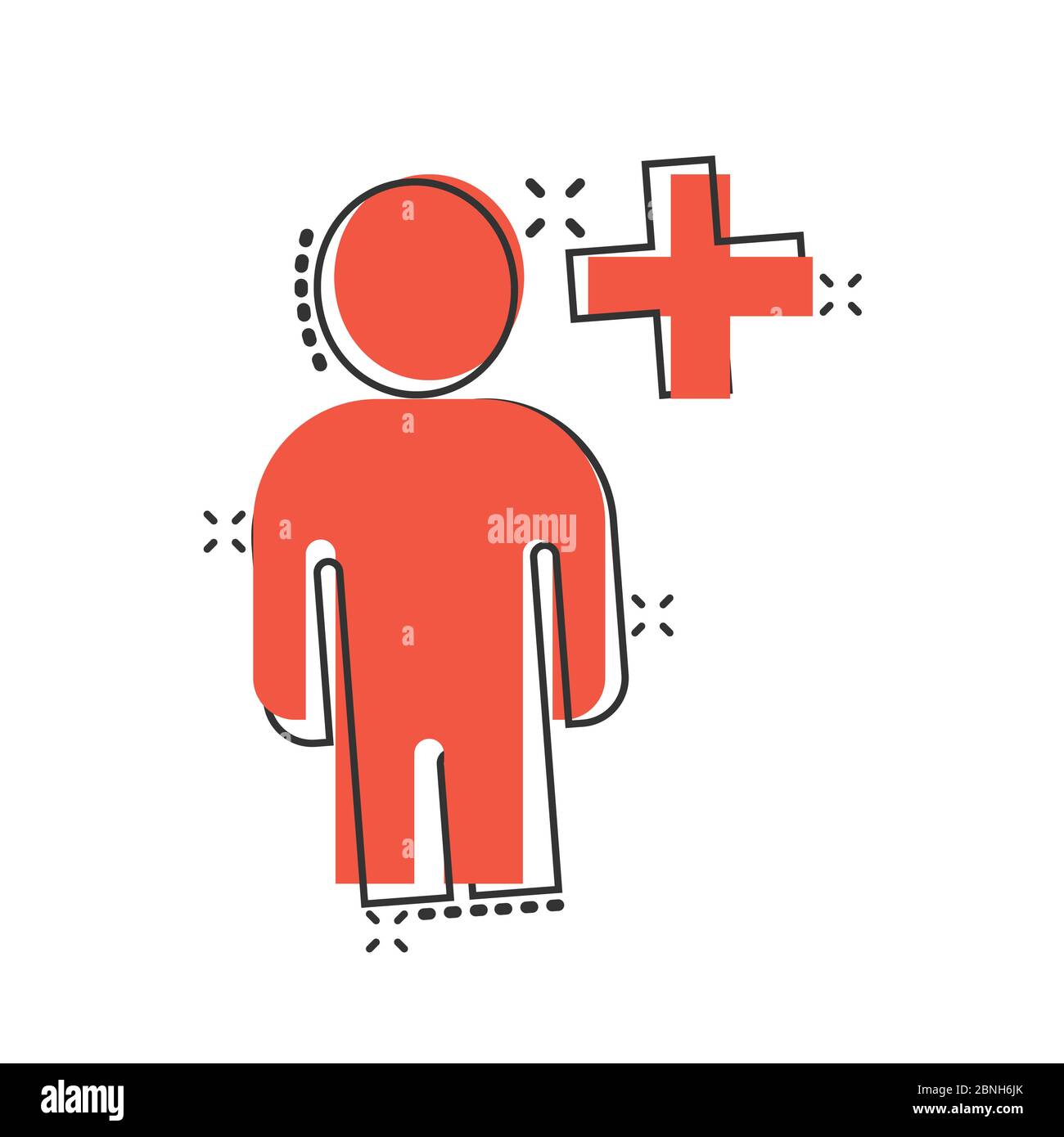 People with plus icon in comic style. Staff cartoon vector collection ...