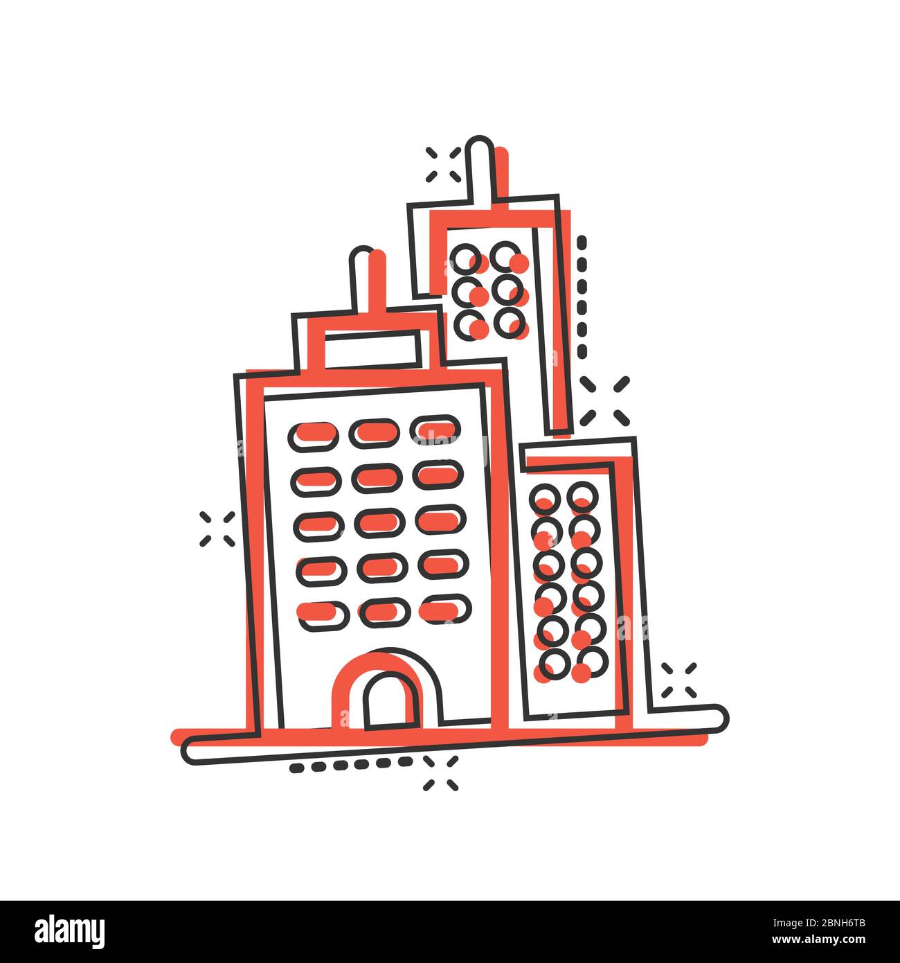 Building icon in comic style. Town skyscraper apartment cartoon vector ...