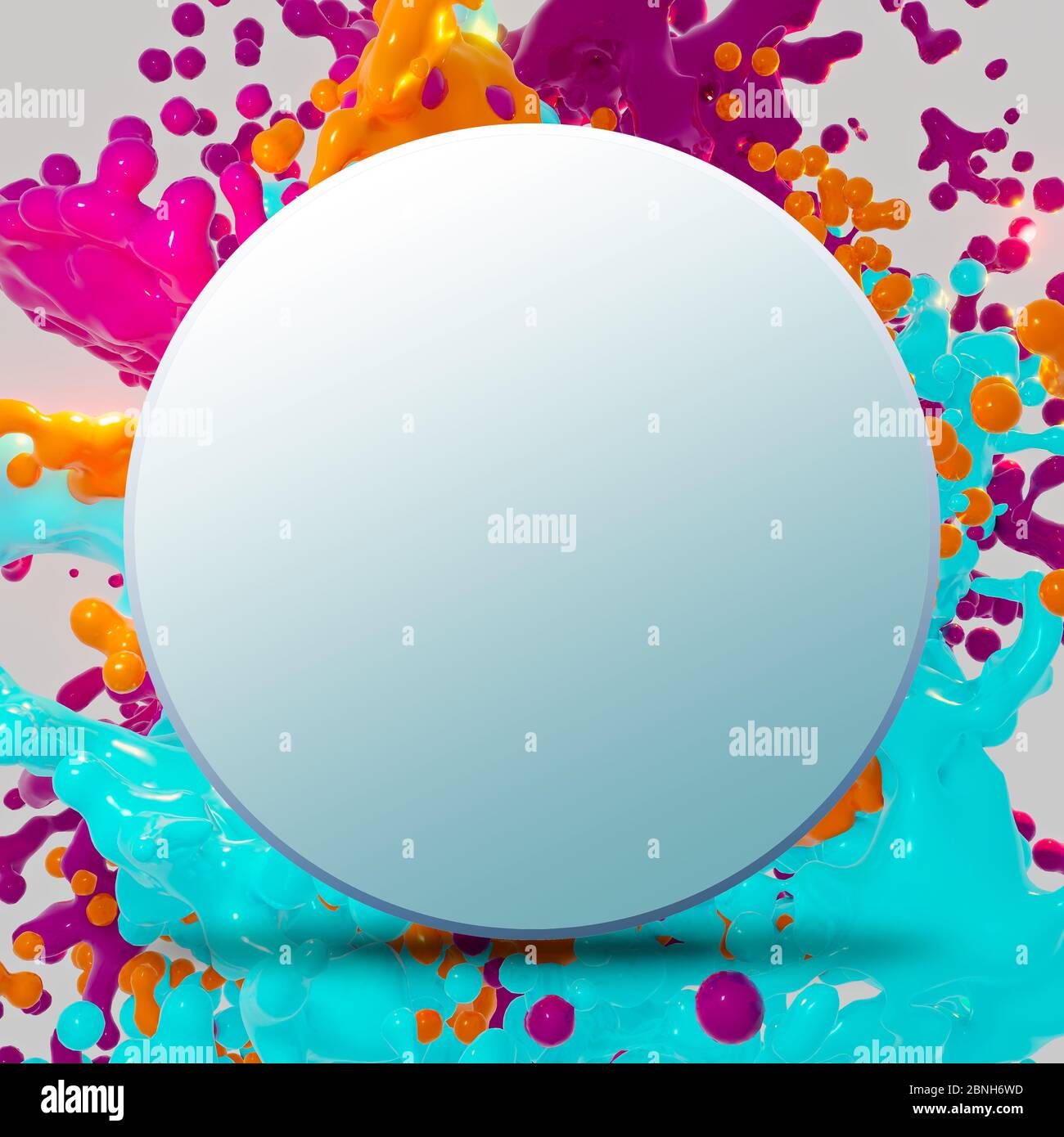 Round circle prepared for text with abstract colorful splash. 3D ...
