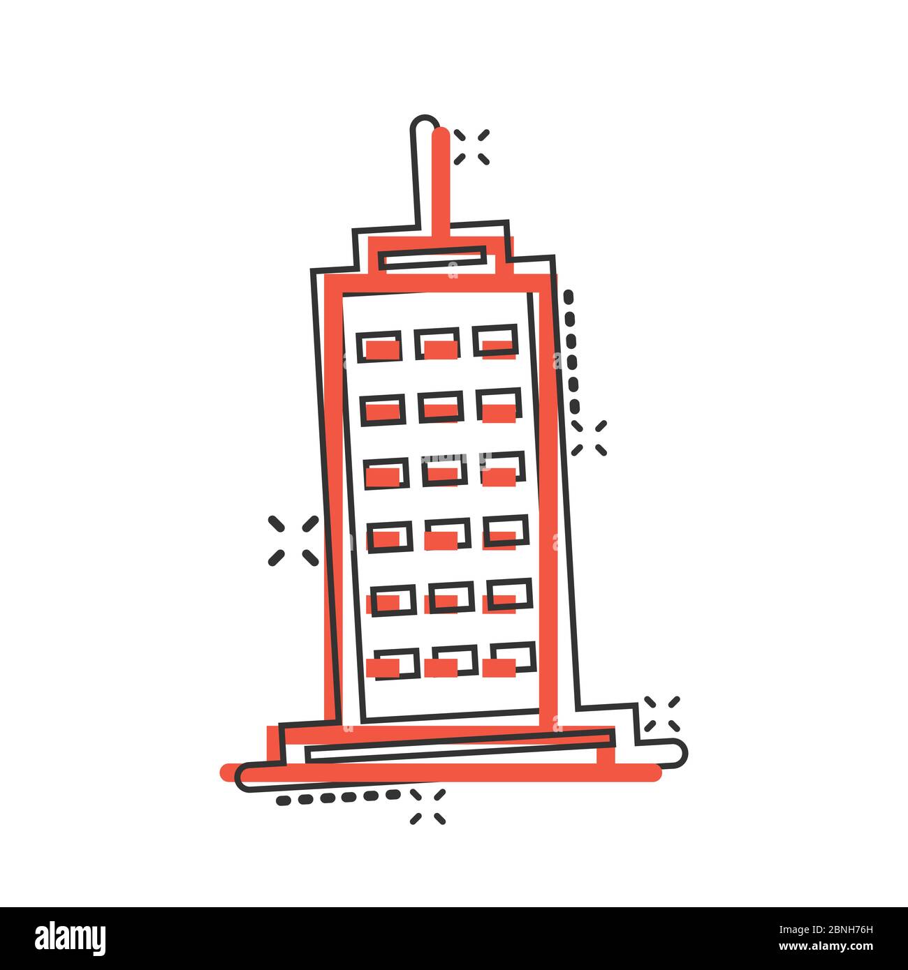 Building icon in comic style. Town skyscraper apartment cartoon vector ...