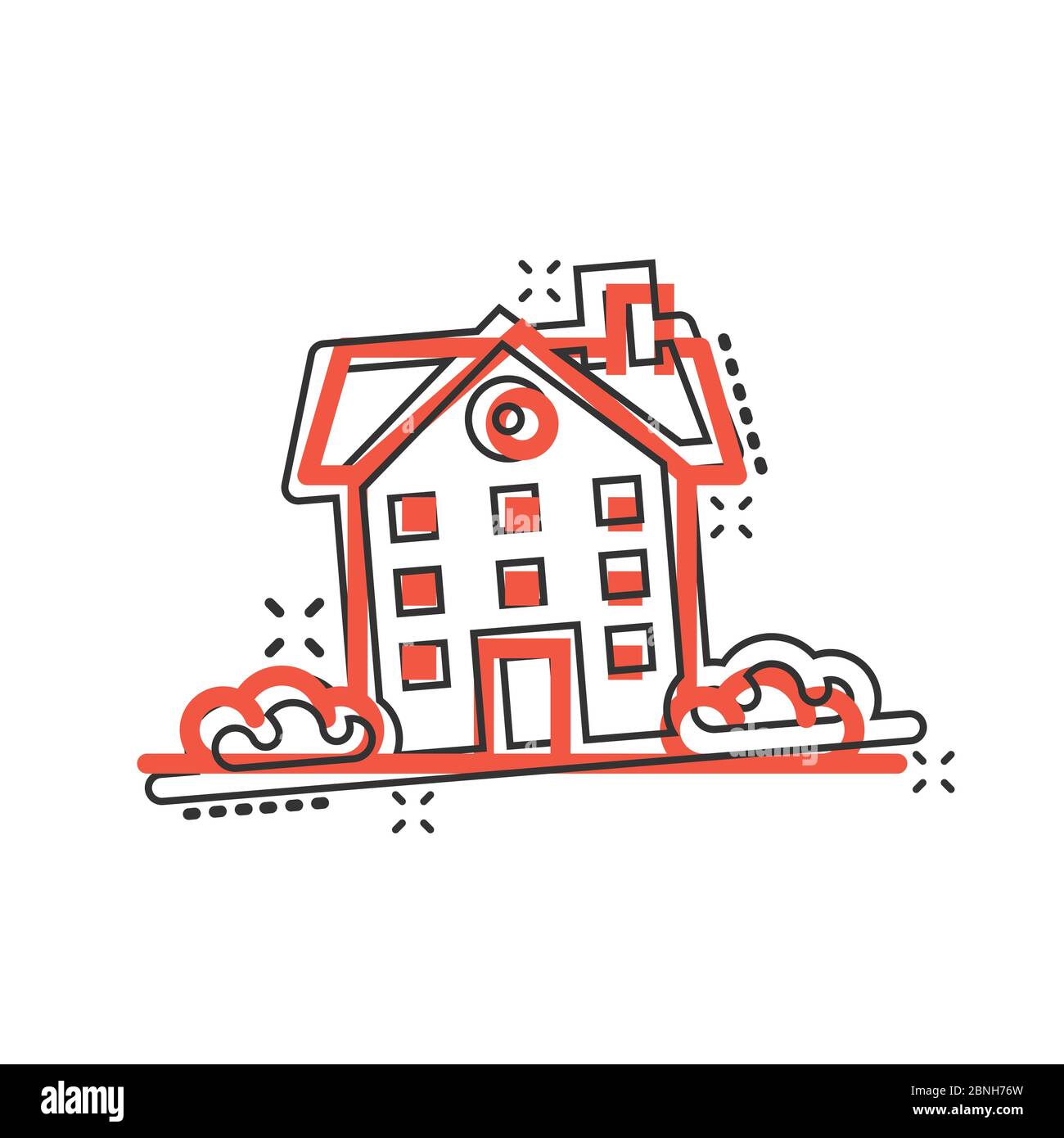 Building icon in comic style. Home cartoon vector illustration on white ...