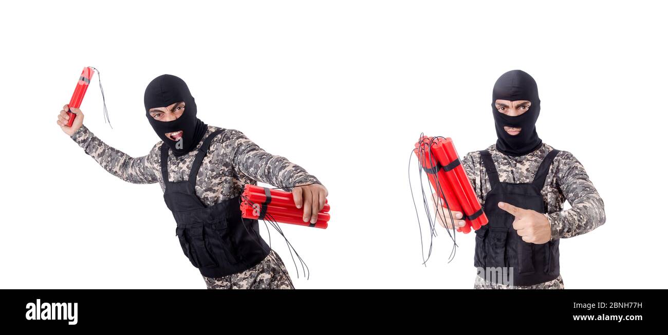 The soldier with dynamite isolated on white Stock Photo - Alamy