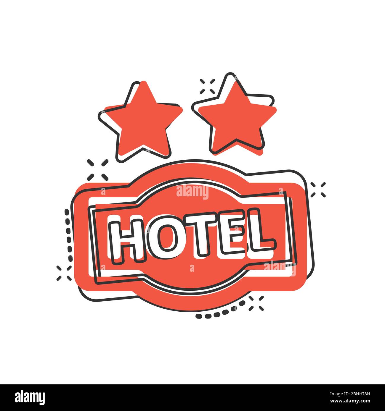 Hotel 2 stars sign icon in comic style. Inn cartoon vector illustration ...
