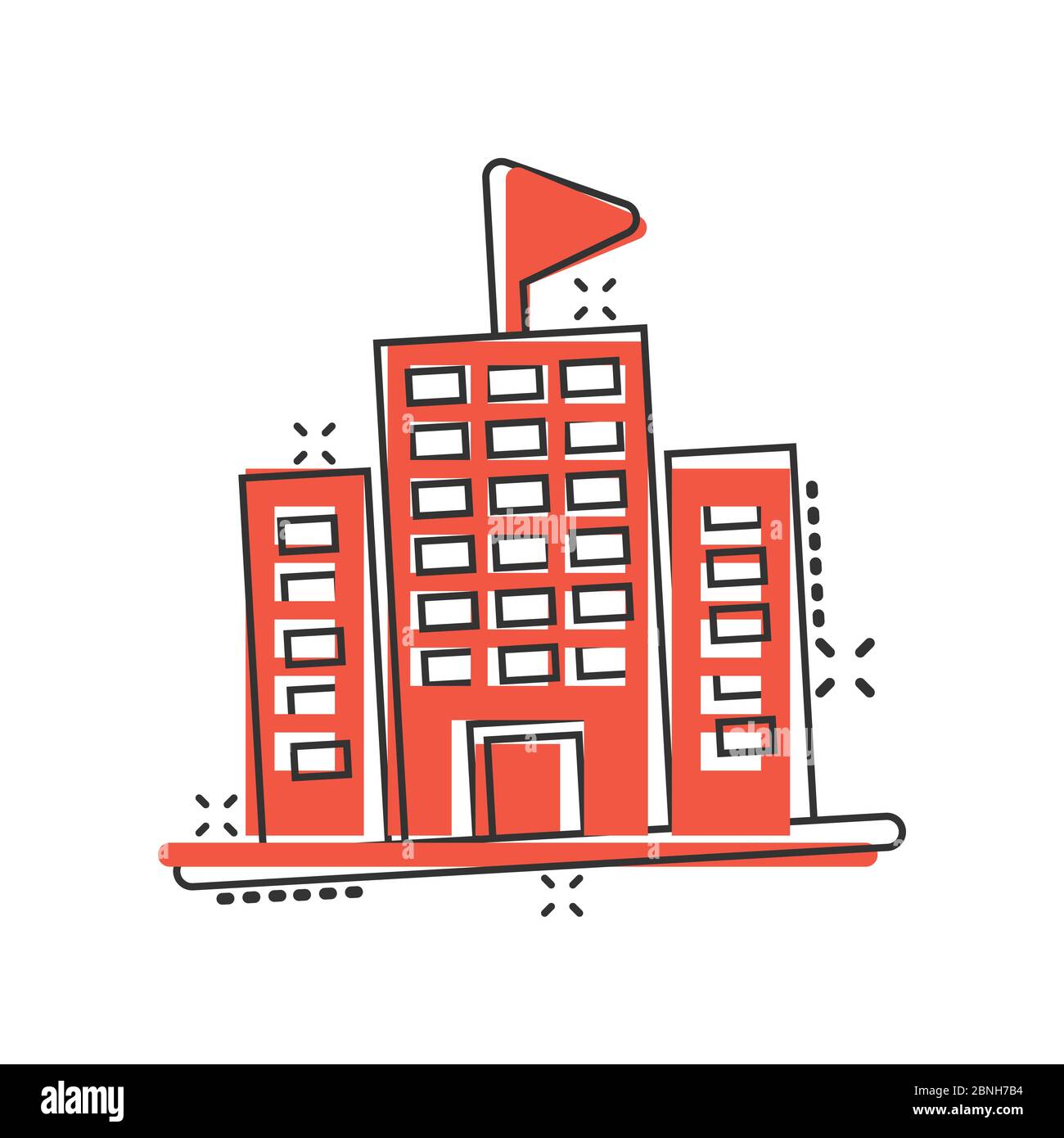 Building icon in comic style. Town skyscraper apartment cartoon vector ...