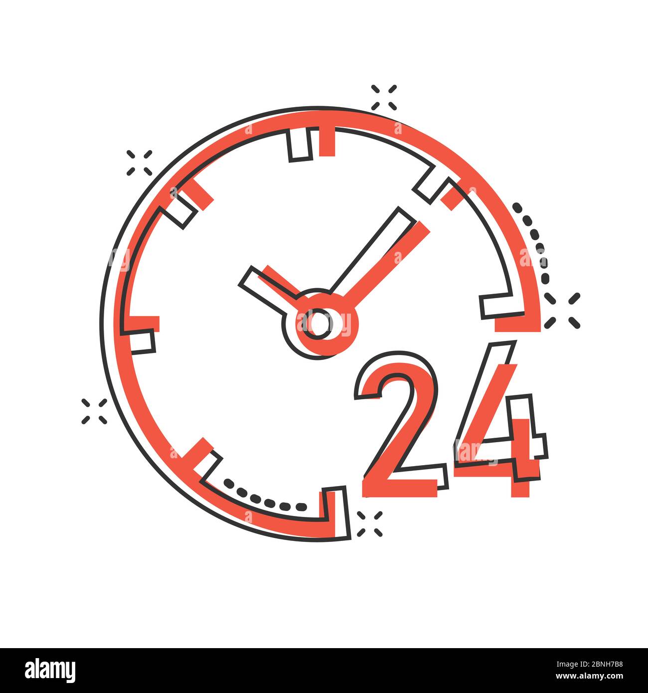 Clock 24/7 icon in comic style. Watch cartoon vector illustration on ...