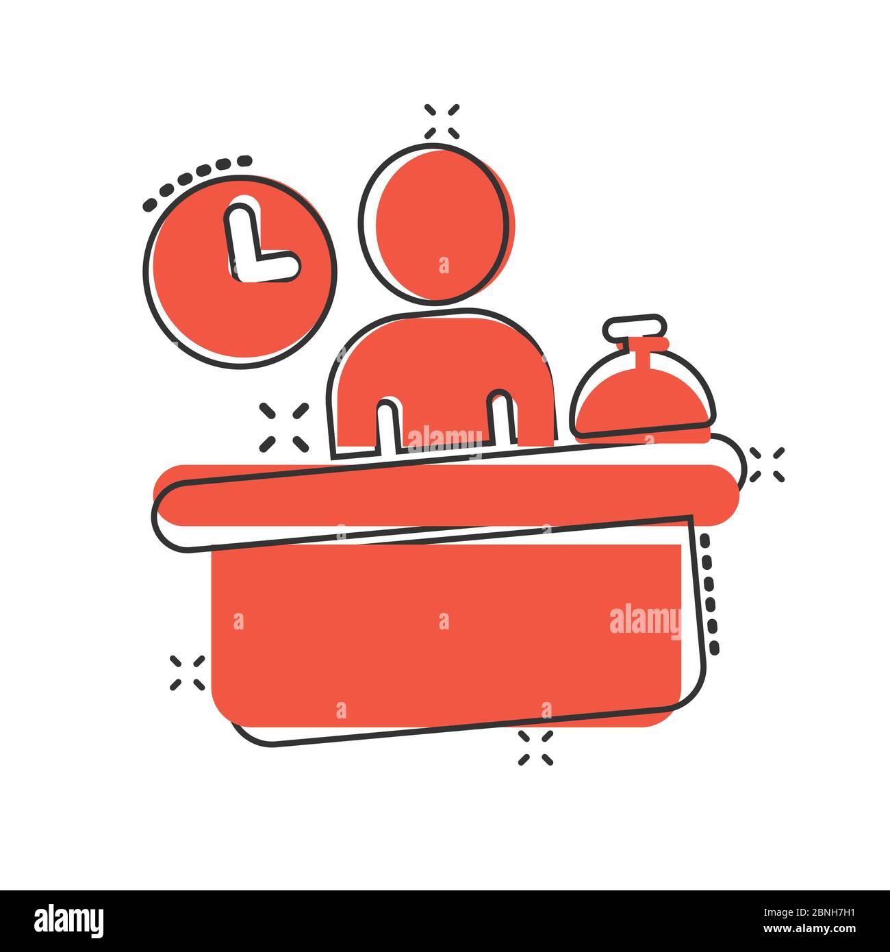 Check in reception icon in comic style. Booking service cartoon vector ...