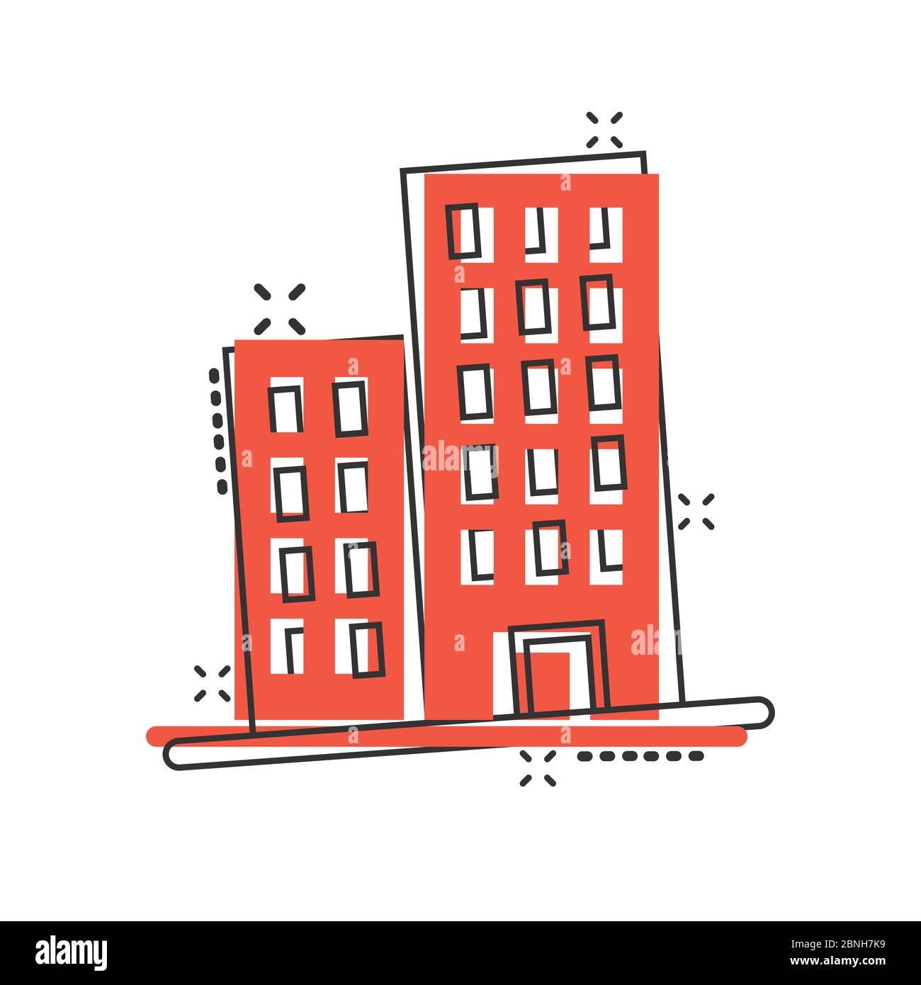 Building icon in comic style. Town skyscraper apartment cartoon vector ...