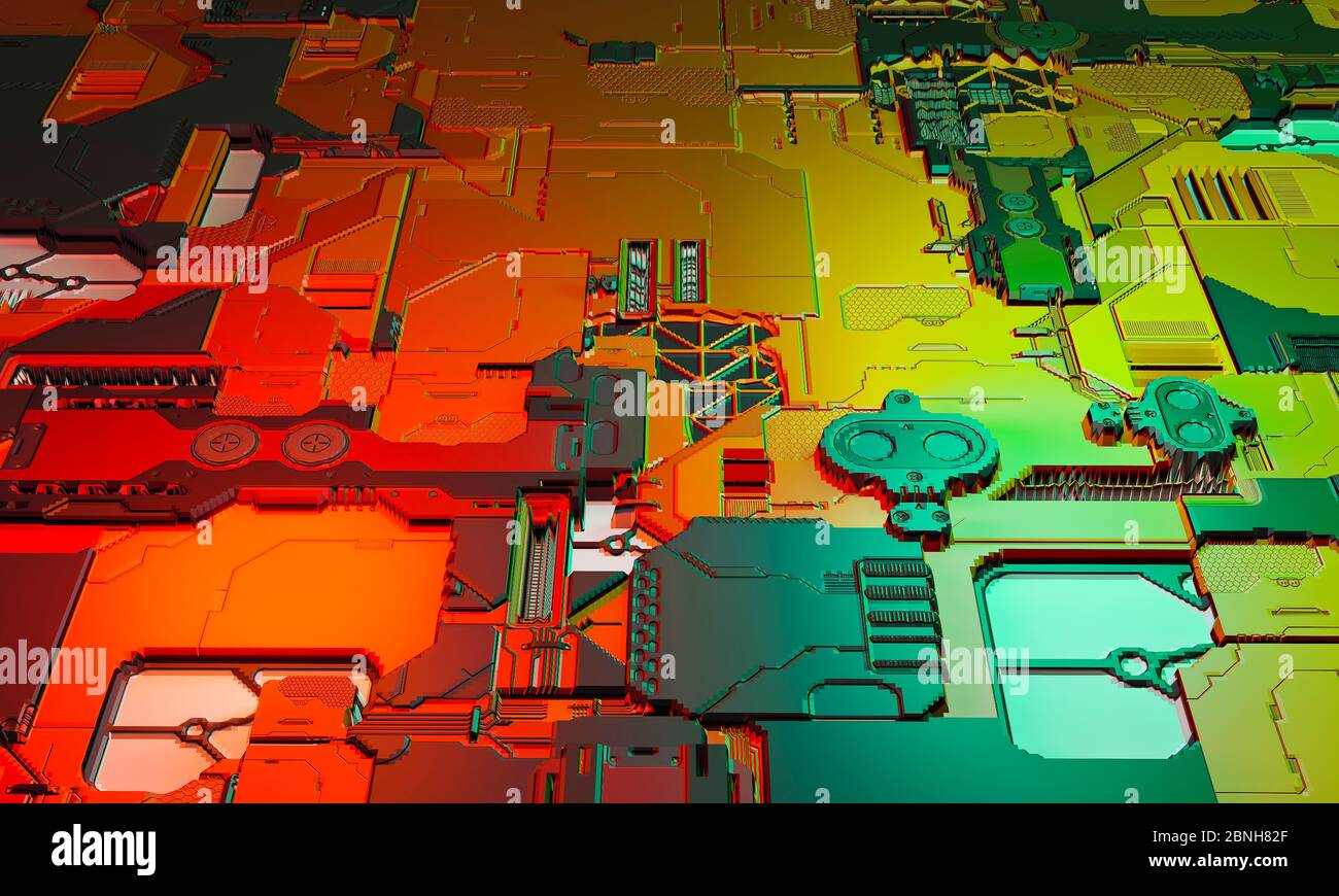 Abstract colorful high tech electronic PCB (Printed circuit board ...