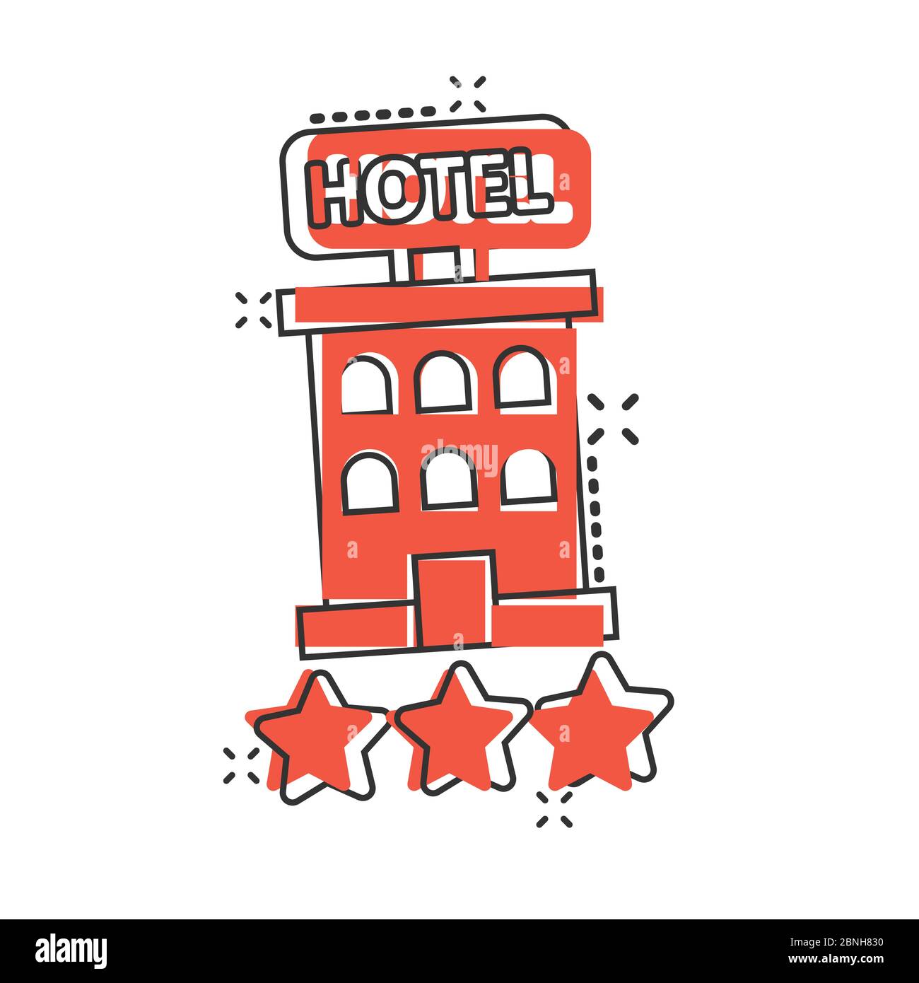 Hotel 3 stars sign icon in comic style. Inn building cartoon vector ...