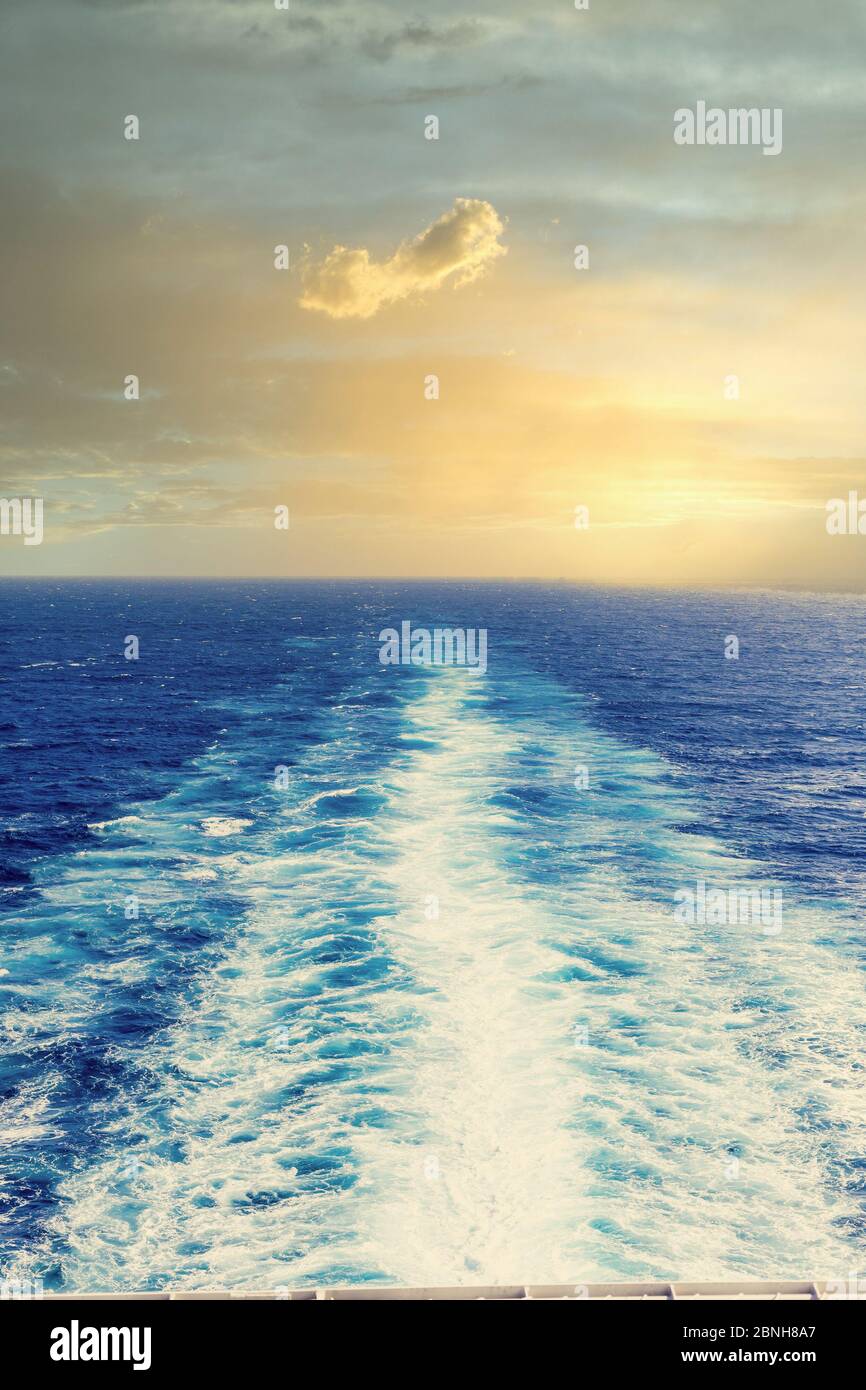Ships Wake at Sunset Stock Photo - Alamy