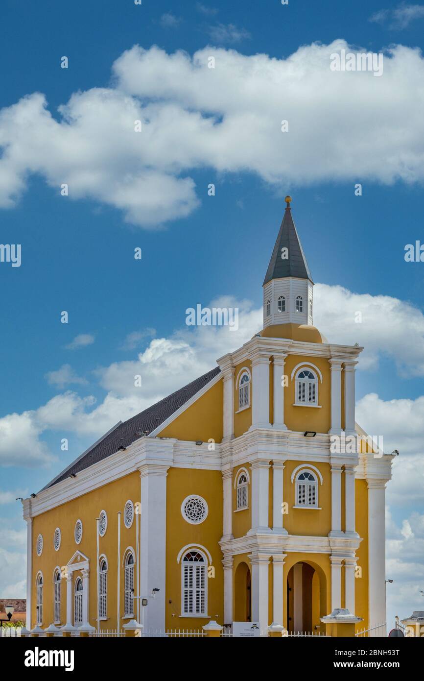 Yellow and White Church on Curacao Stock Photo - Alamy