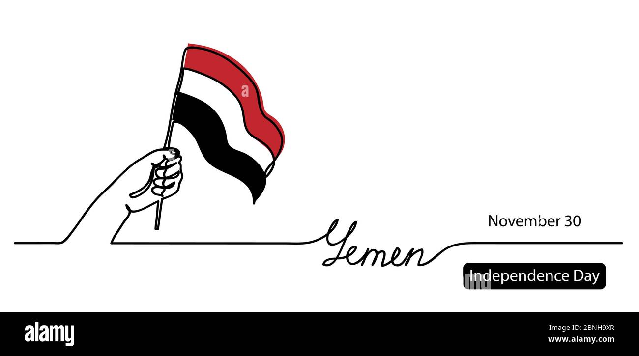 Yemen Independence Day vector flag background. One continuous line ...