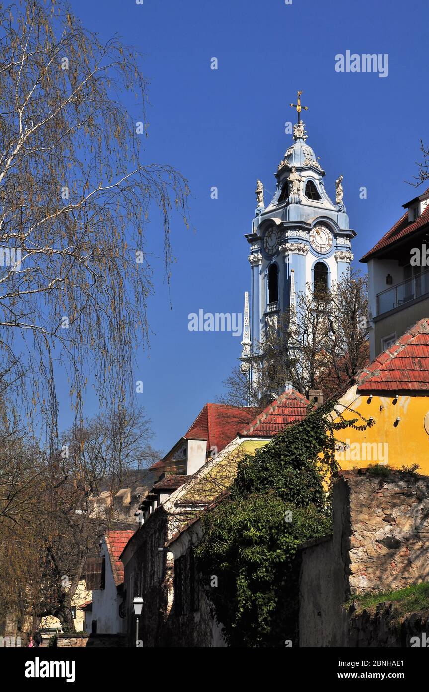 Town of Duernstein by the river Danube in Wachau valley, popular travel ...