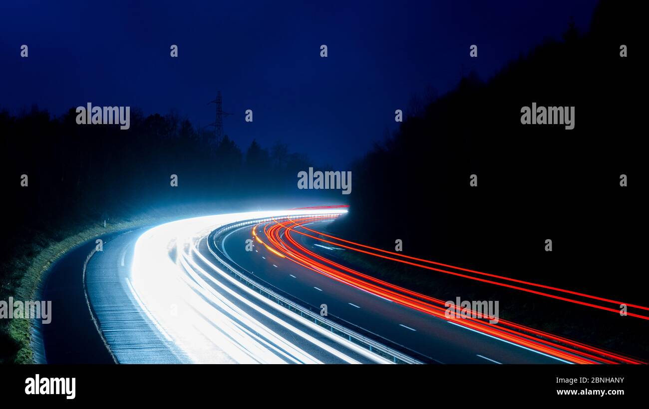 Long exposure of traffic on an European autoroute Stock Photo - Alamy
