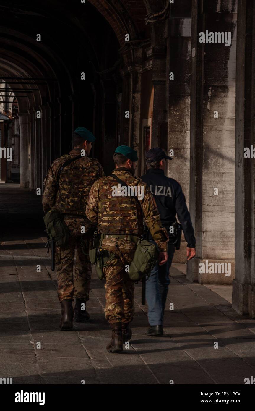 Police and Military Patrol in empty City for checking lock down Stock ...