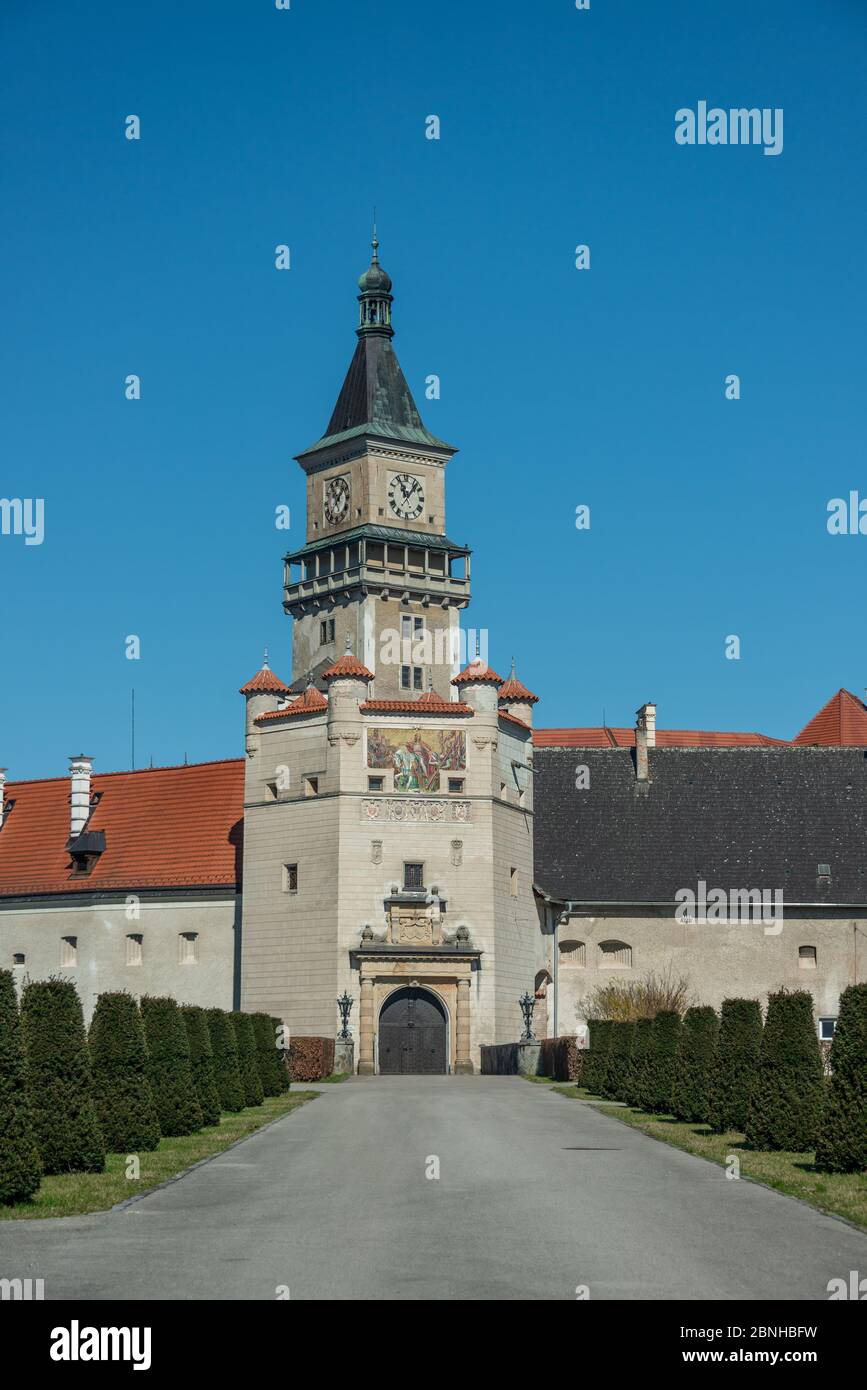 Wallsee Castle in Wallsee-Sindelburg on the bank of the Danube. Austria ...